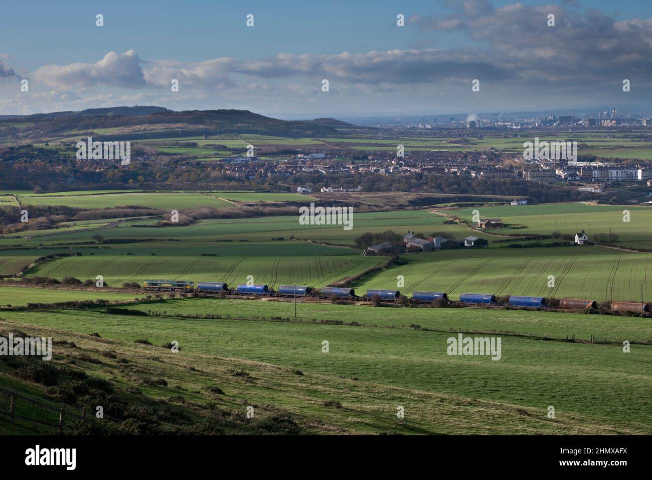 Freightliner Class 66 hauling a train carrying potash from Boulby mine ...