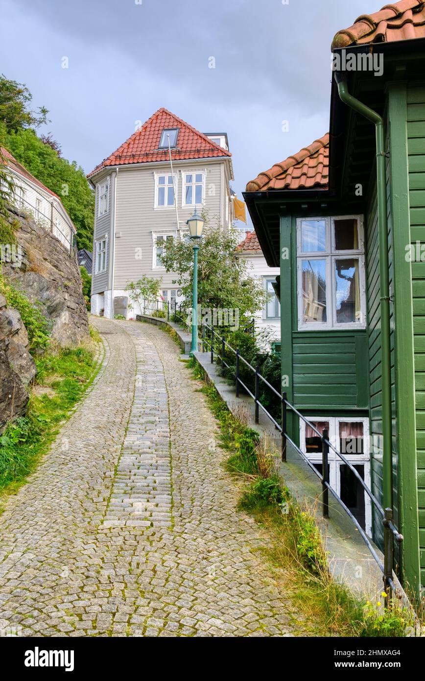 Bergen, Norway -23 08 2020. Skansen is a characteristic picturesque ...