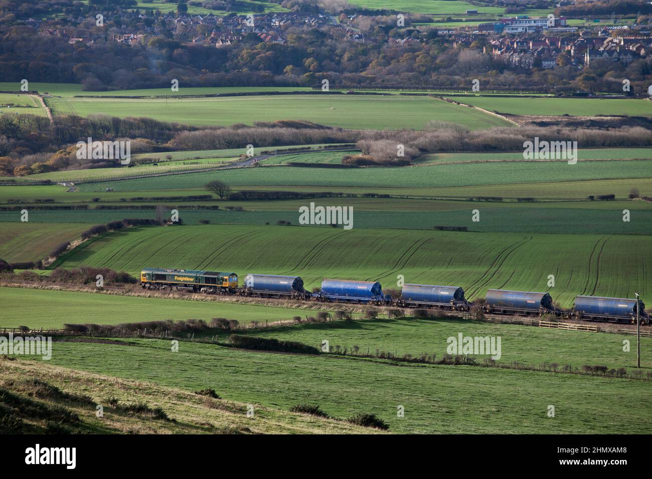 Freightliner Class 66 hauling a train carrying potash from Boulby mine ...
