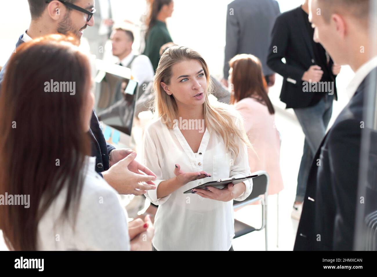 businessman discussing with employees working plan. office weekdays ...