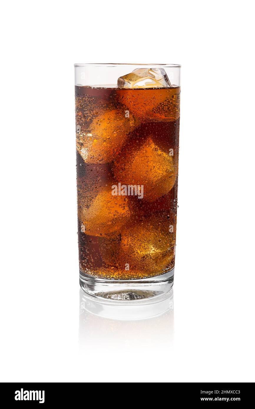 cold fresh cola in a glass with ice cubes Stock Photo - Alamy