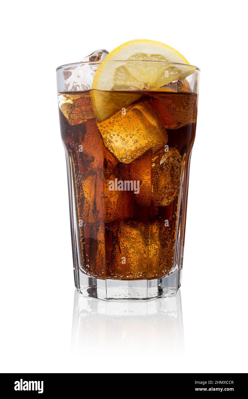glass cola with ice and lemon Stock Photo - Alamy