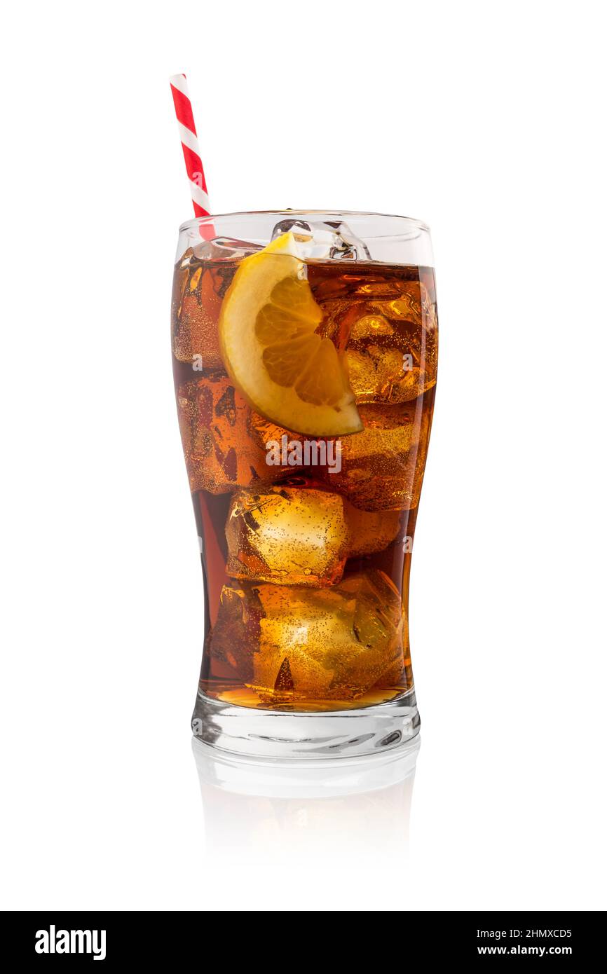glass of cola with ice and straw Stock Photo - Alamy