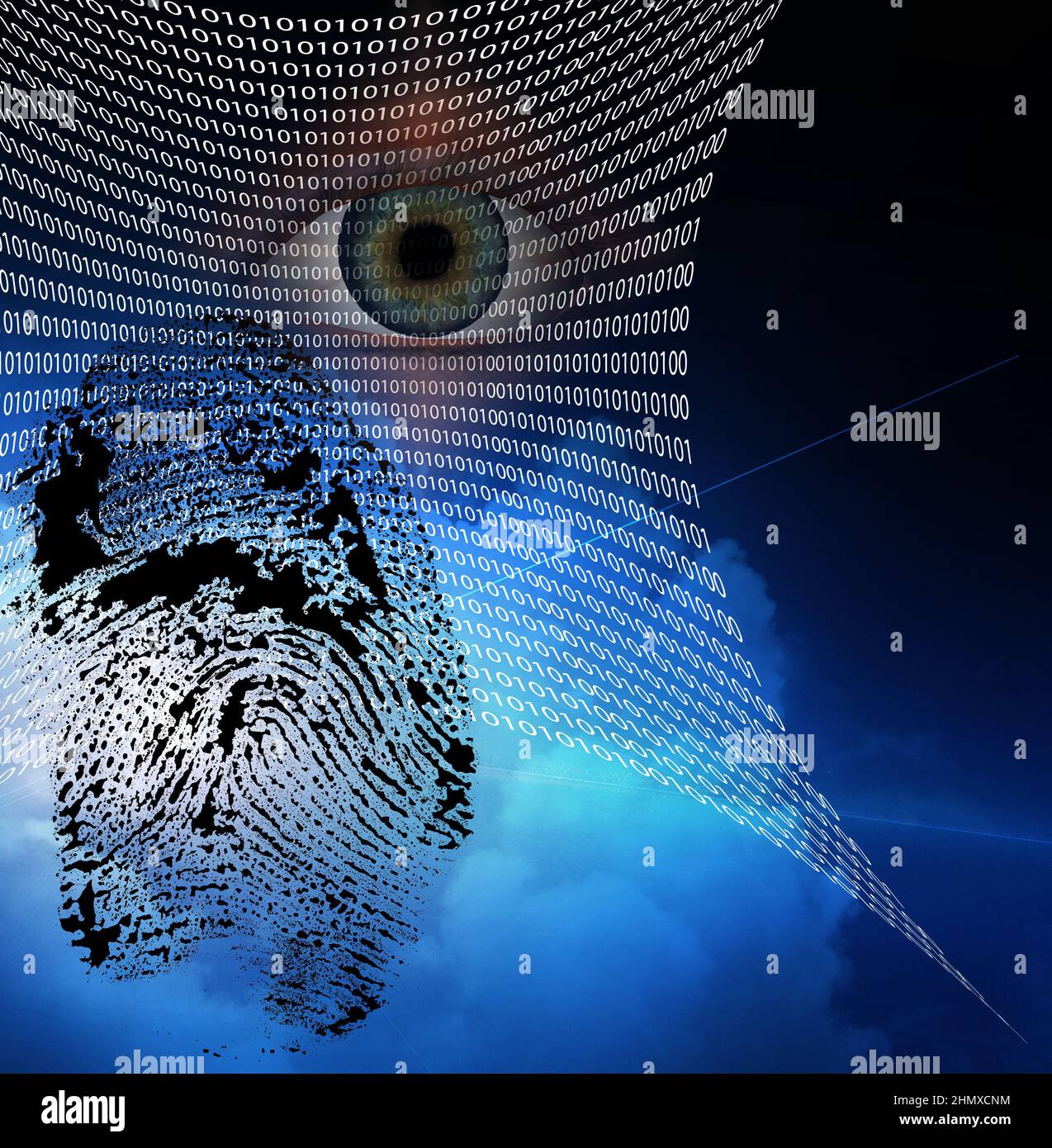 Binary web and fingerprint with human eye. 3D rendering Stock Photo - Alamy