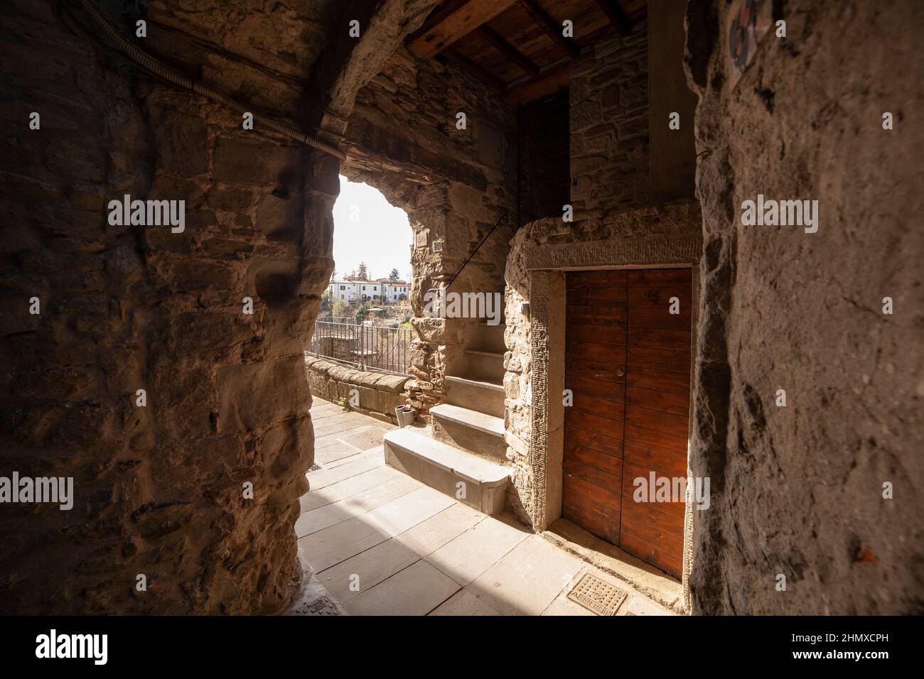 Italy, Tuscany, Arezzo, the Subbiano village, the castle Stock Photo ...