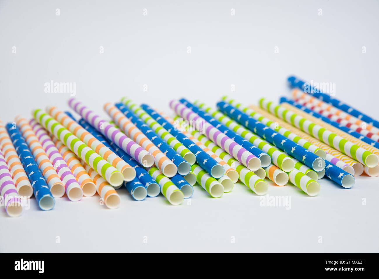 Colorful helical or striped paper straws isolated on white background ...