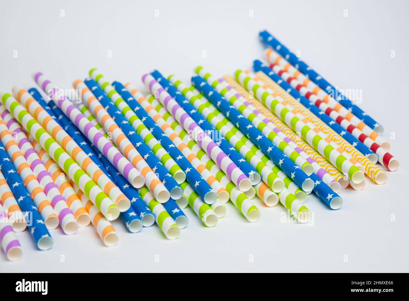 Colorful helical or striped paper straws isolated on white background ...