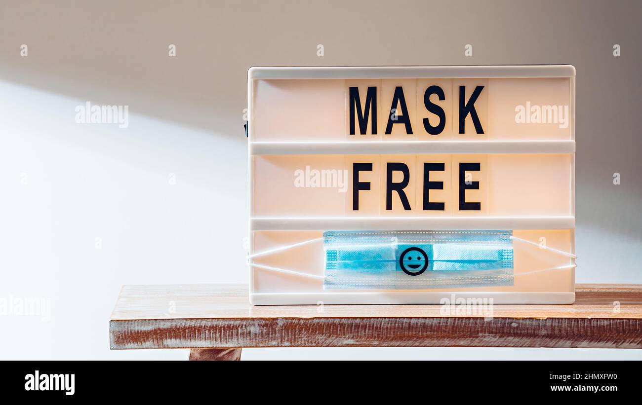 The end of quarantine. The words Mask Free on lightbox Stock Photo - Alamy