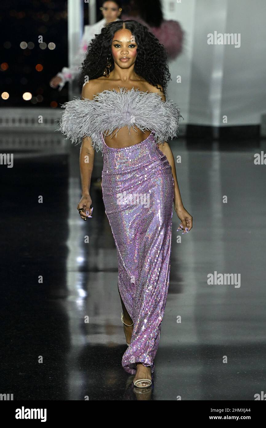 Model Shan Fernandez walks on the runway at the Christian Cowan fashion ...