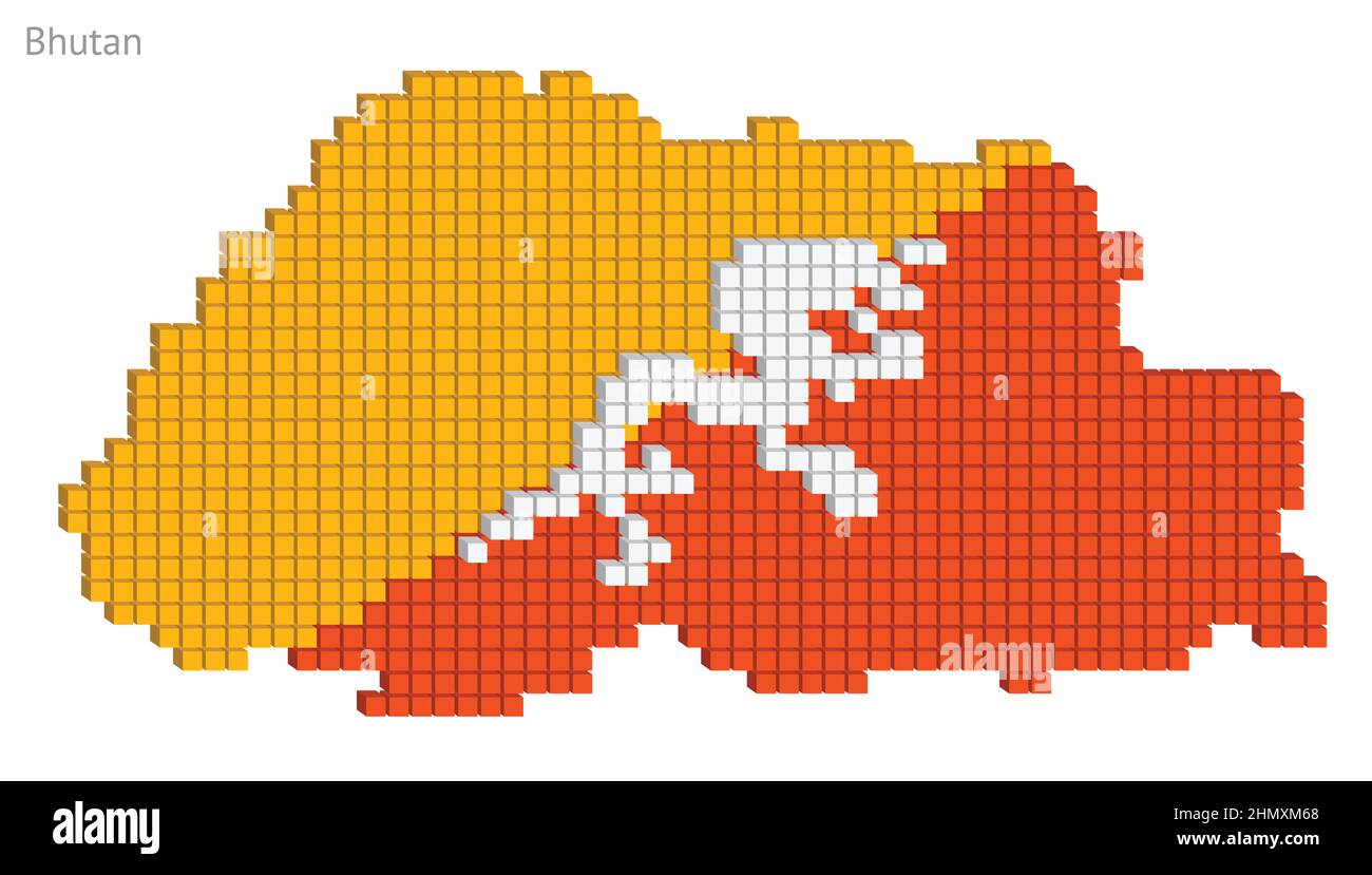Vector illustration graphic dotted Bhutan map plan with small cubes in ...