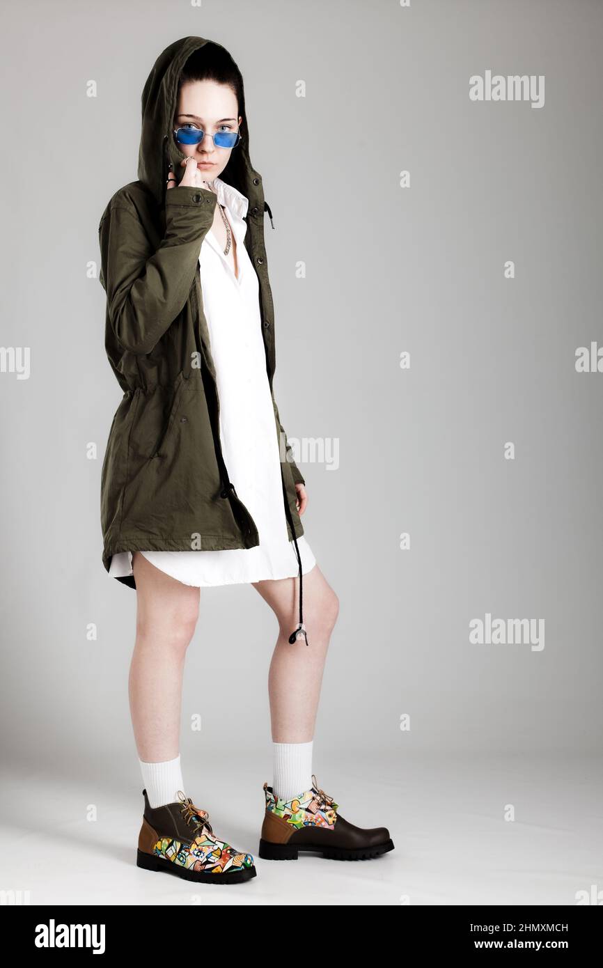 Full body shot of a fashionable young woman with cool clothes Stock ...