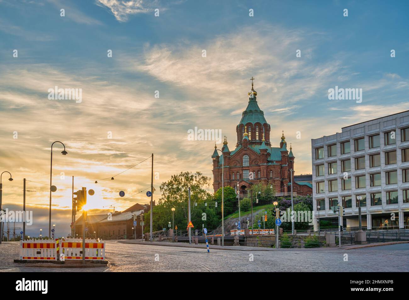 Helsinki Finland, sunrise city skyline at Uspenski Cathedral Stock ...