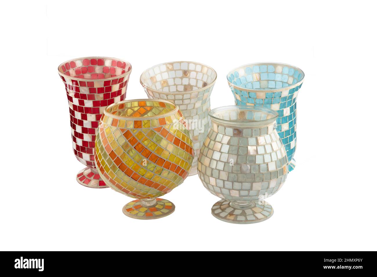 Handmade glass vases. Set of various hand painted glass bottles ...