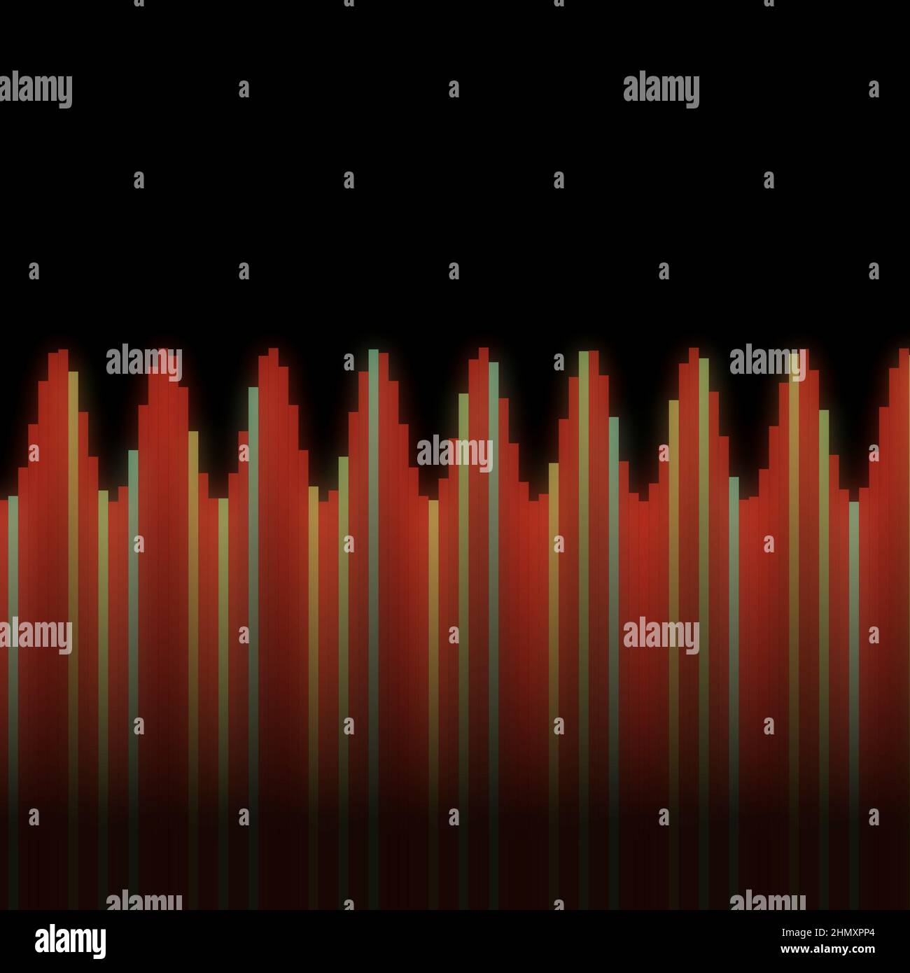 Illustration of red abstract waves with bars on a black background ...