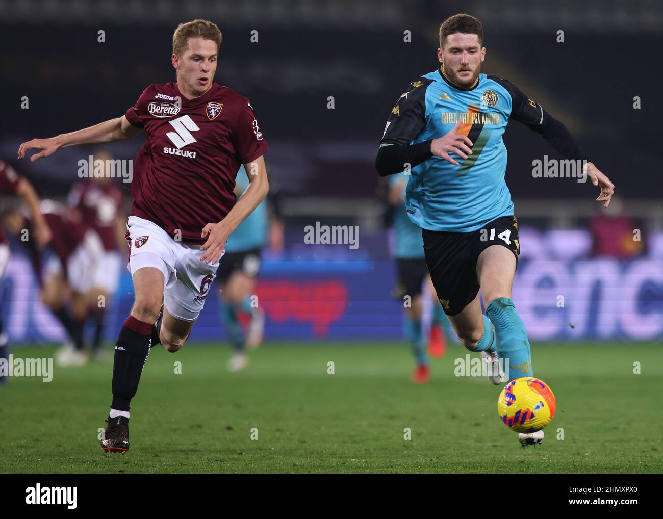 Turin, Italy, 12th February 2022. David Zima of Torino FC and Thomas ...