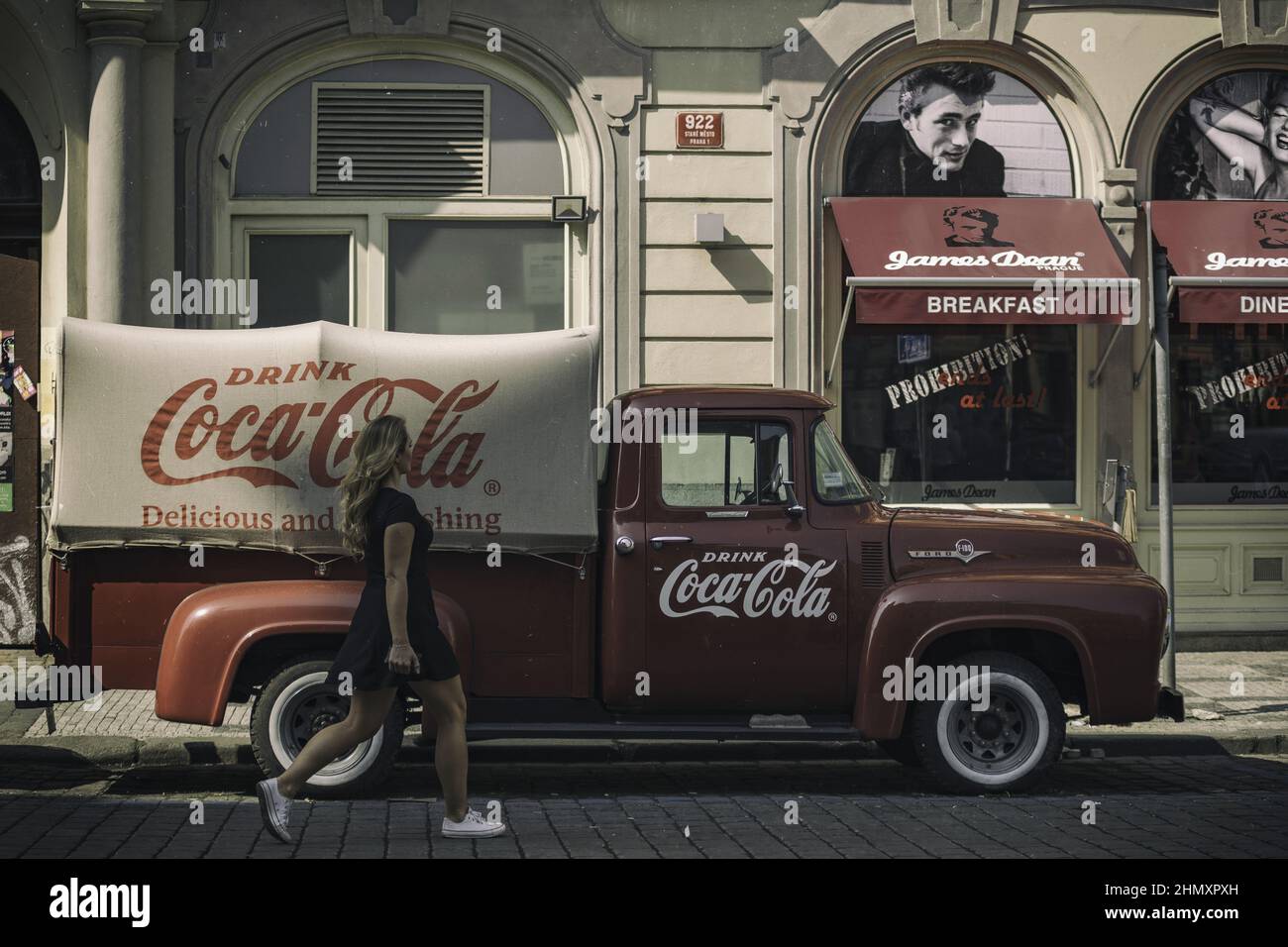 Photo of Ford F-100 van color red, canvas covered pick up truck of Coca ...