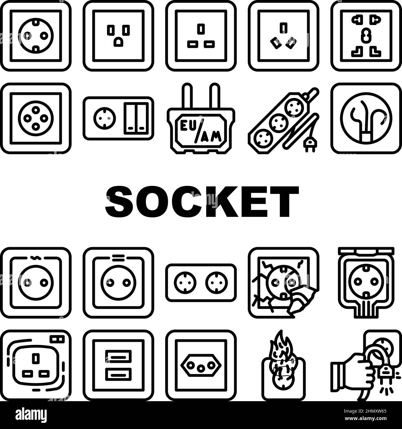Socket Power Electrical Accessory Icons Set Vector Stock Vector Image