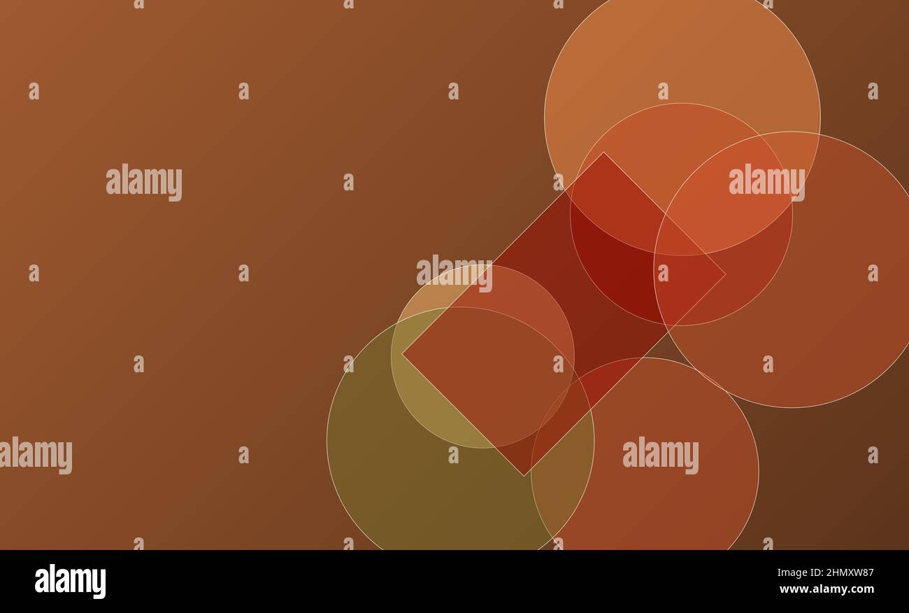 Illustration of abstract shapes of circles and a rectangle on an orange ...
