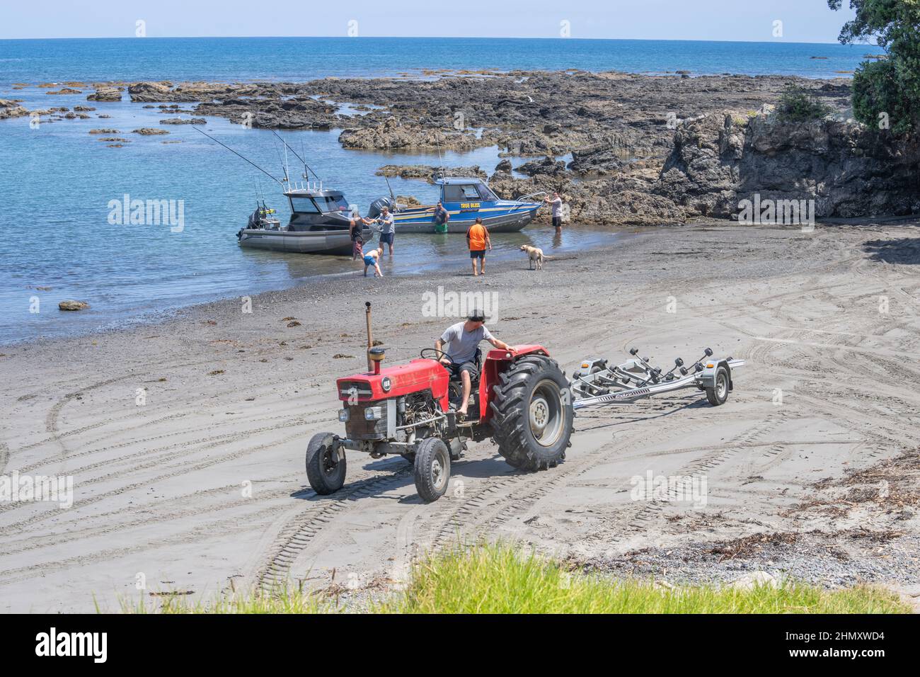 Te Kaha New Zealand - January 31 2022; boats return to shore and being ...