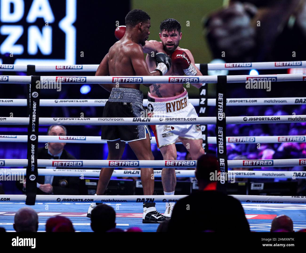 John Ryder (right) and Daniel Jacobs in action during their WBA Super ...