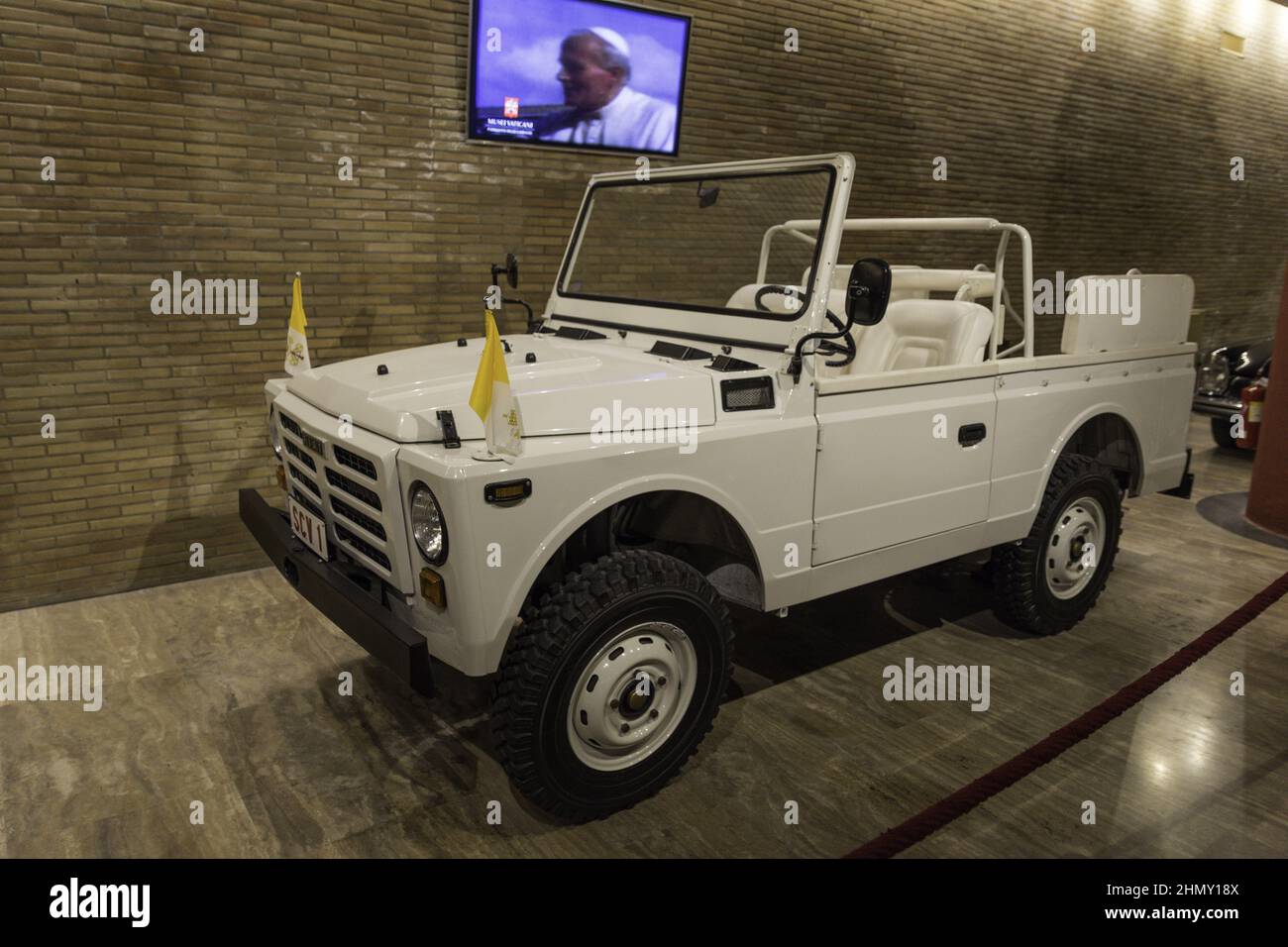 Photo of a white popemobile car in the museum of Vatican Stock Photo ...