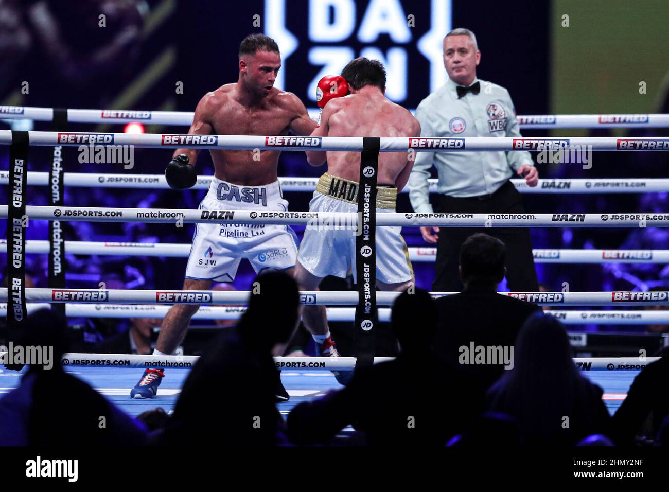 Felix Cash (left) and Magomed Madiev in action during their WBC ...