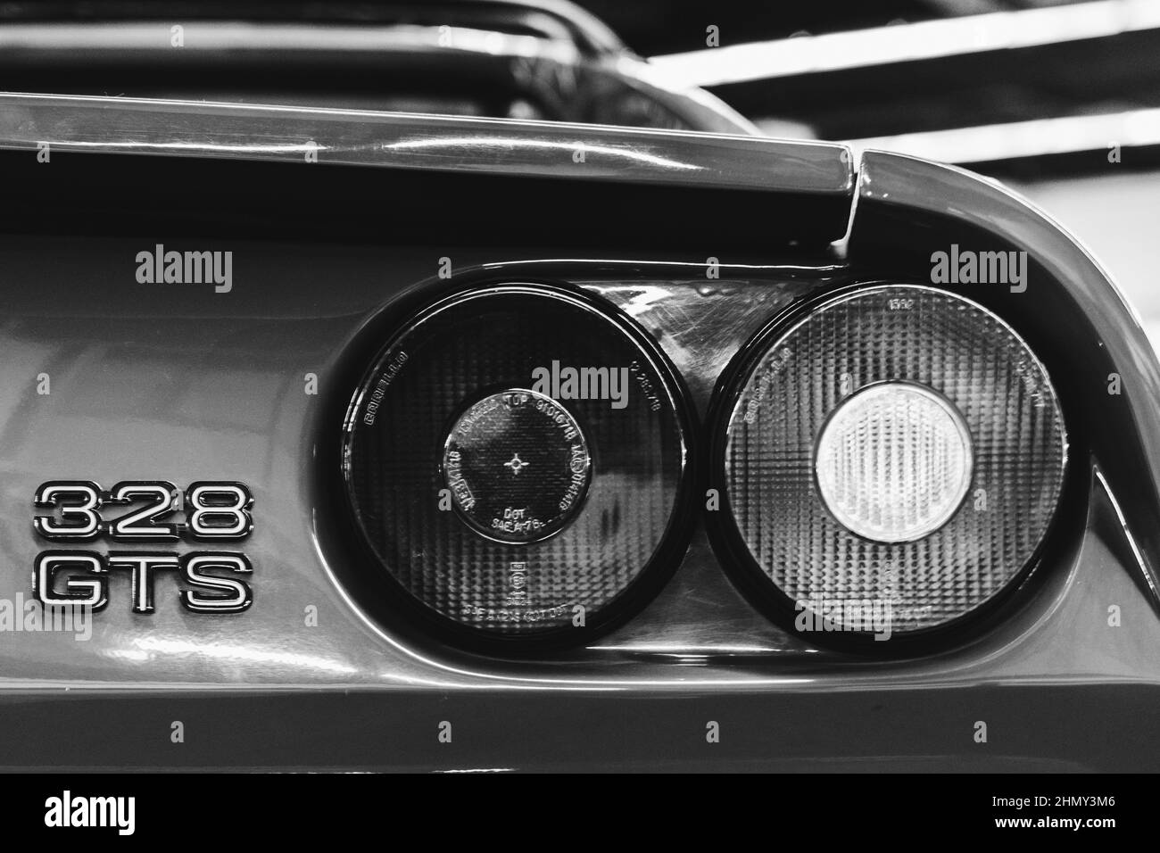 Photo of back detail of Ferrari 328 GTS in black and white Stock Photo ...