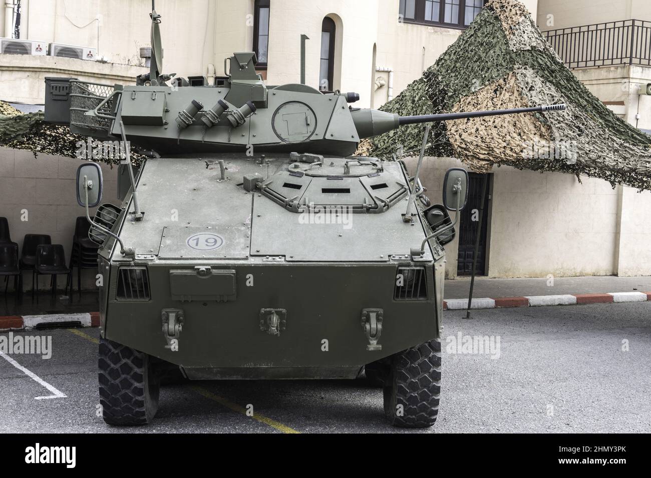 Photo of a military vehicle of the army of Spain, a 6-wheeled tank with ...