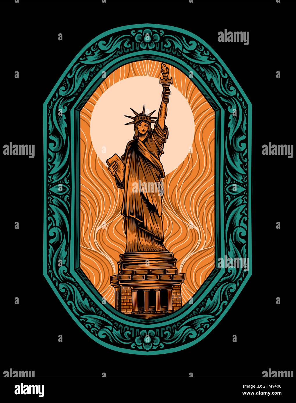 Illustration vector Liberty statue with vintage engraving ornament on ...
