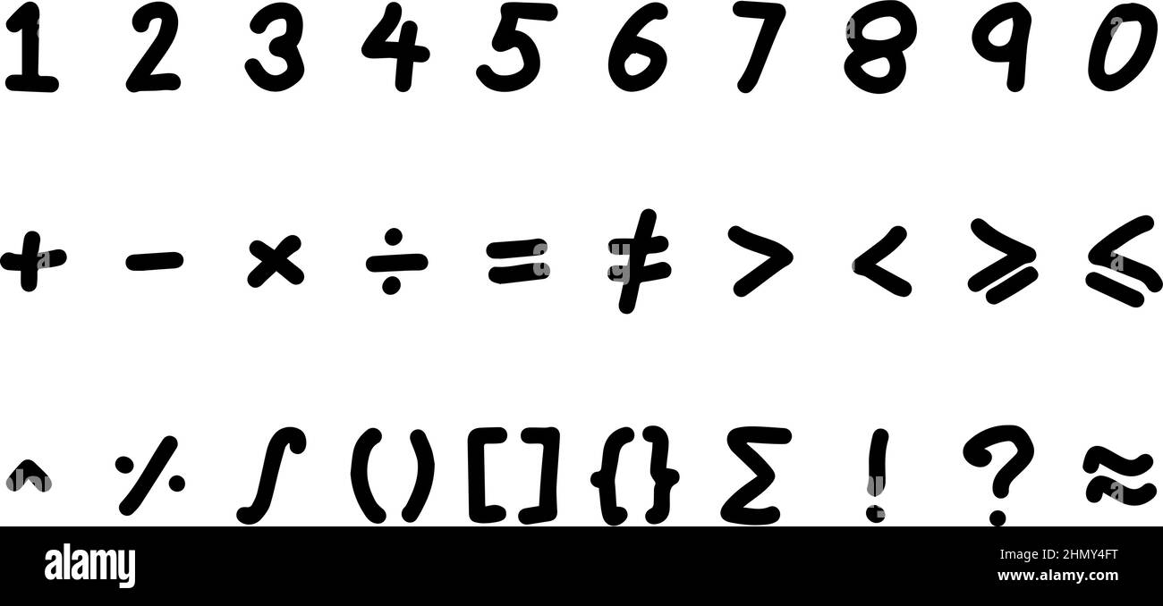 Black color handwriting of number and mathematics symbol on white ...