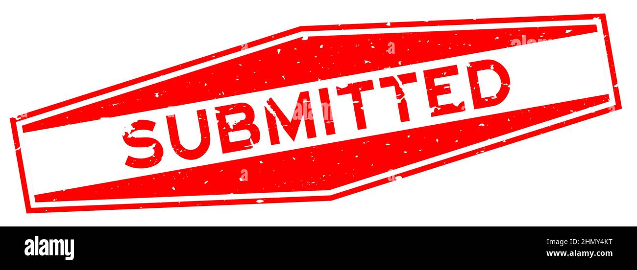 Grunge red submitted word hexagon rubber seal stamp on white background ...