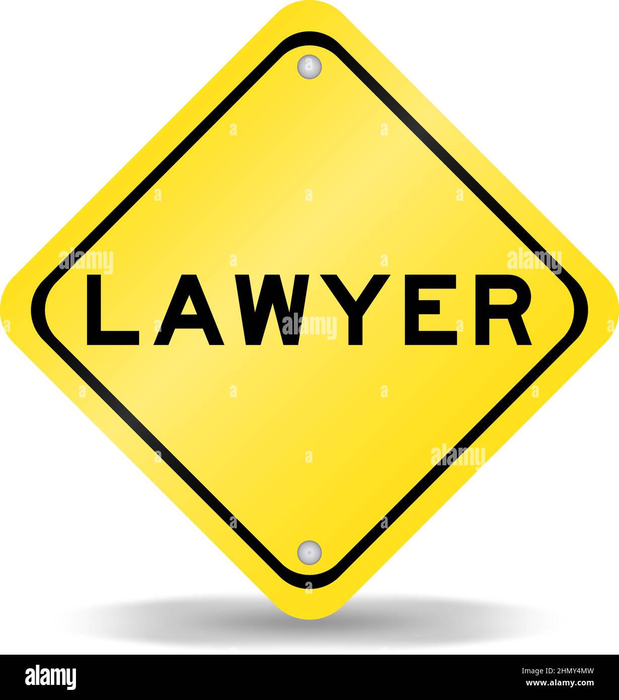 Yellow color transportation sign with word lawyer on white background ...