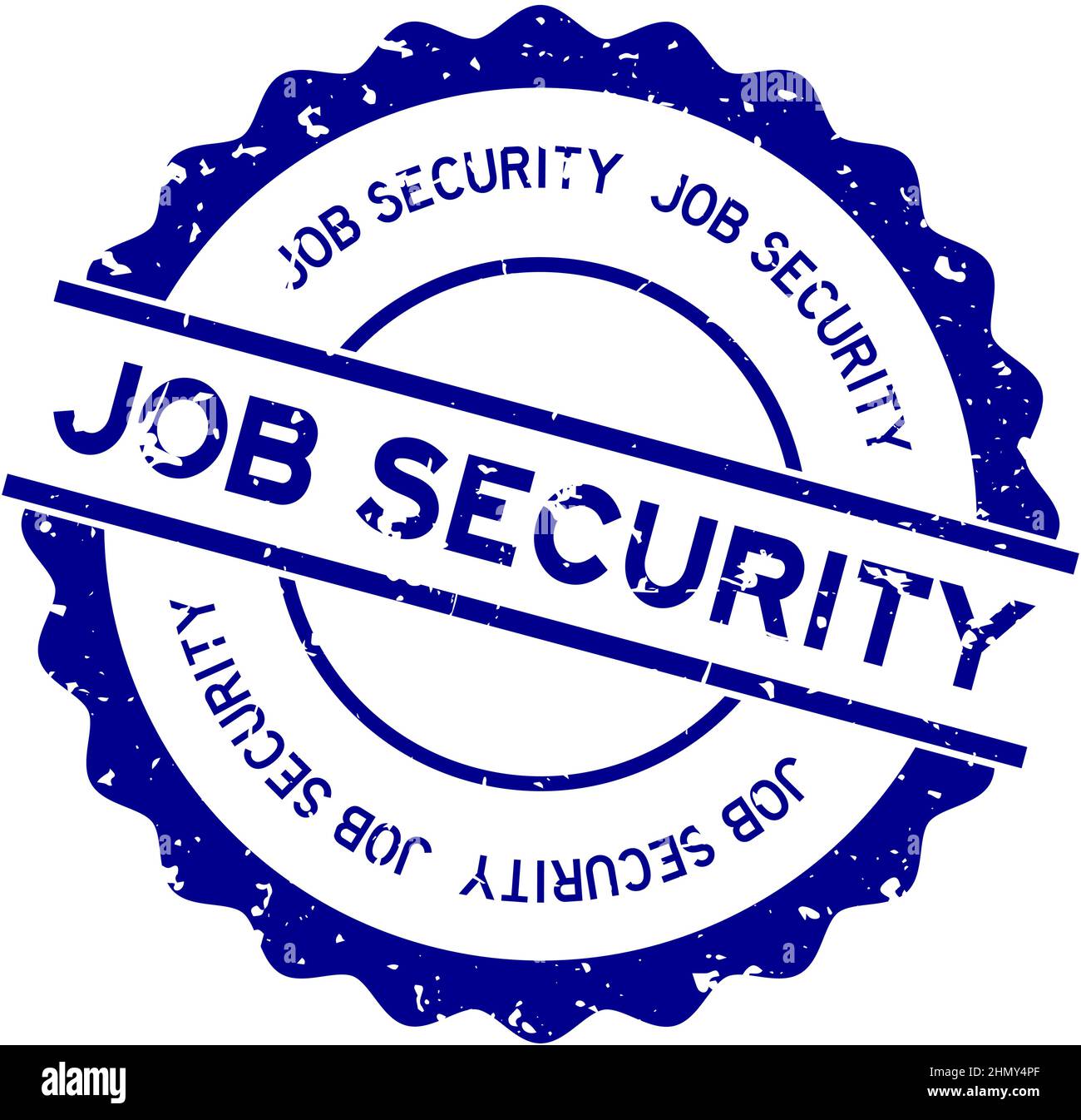Grunge blue job security word round rubber seal stamp on white ...