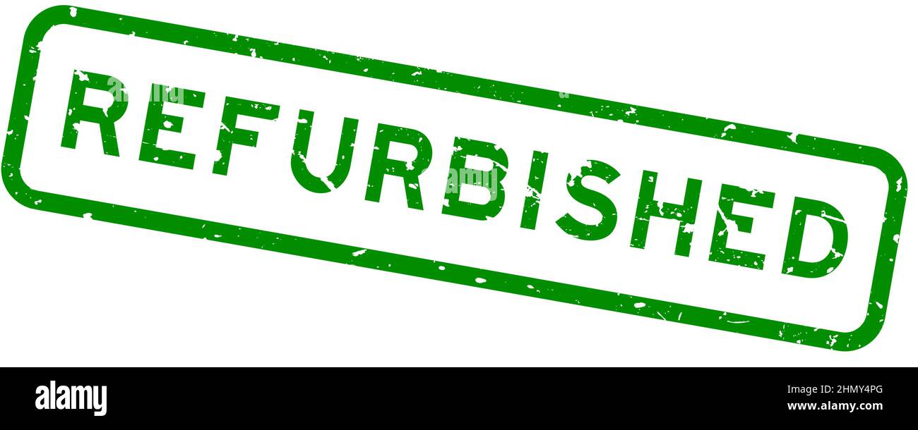 Grunge green refurbished word square rubber seal stamp on white ...