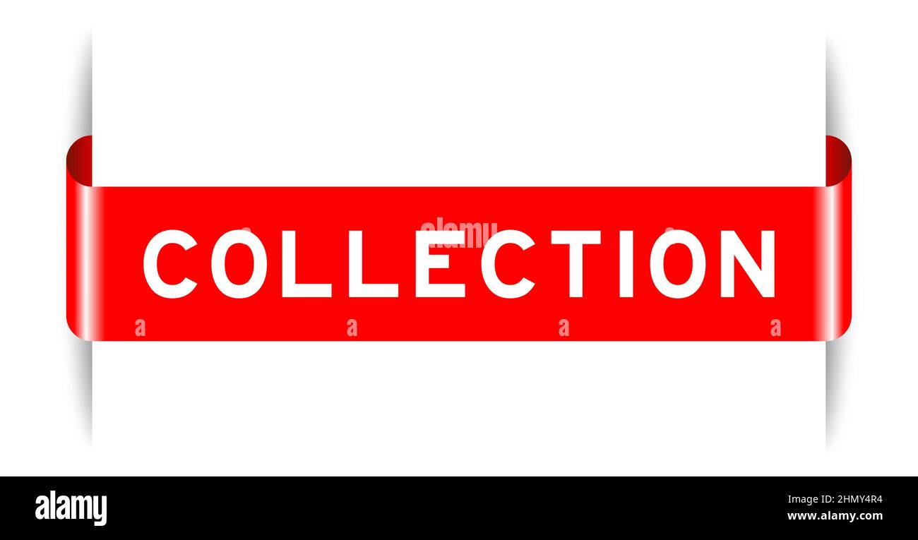 Red color inserted label banner with word collection on white ...