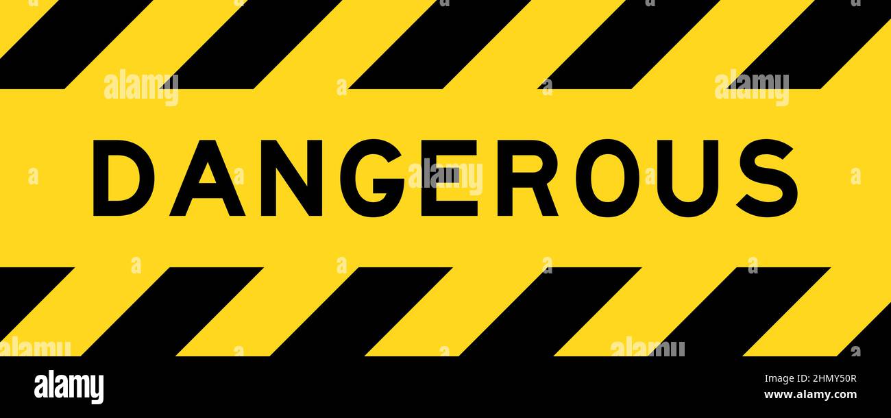 Yellow and black color with line striped label banner with word ...