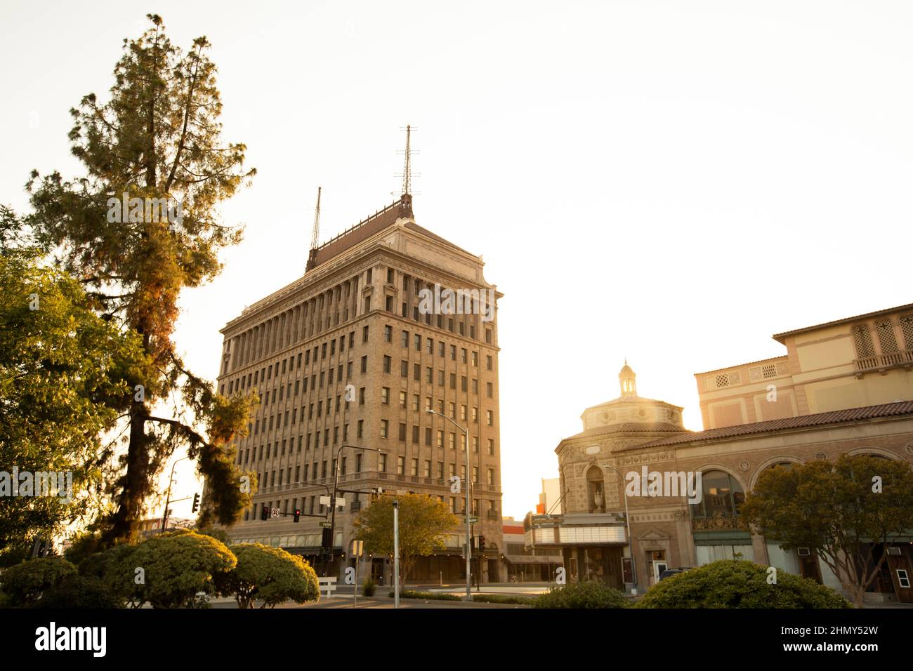 Sunset view of the historic downtown area of Fresno, California, USA ...