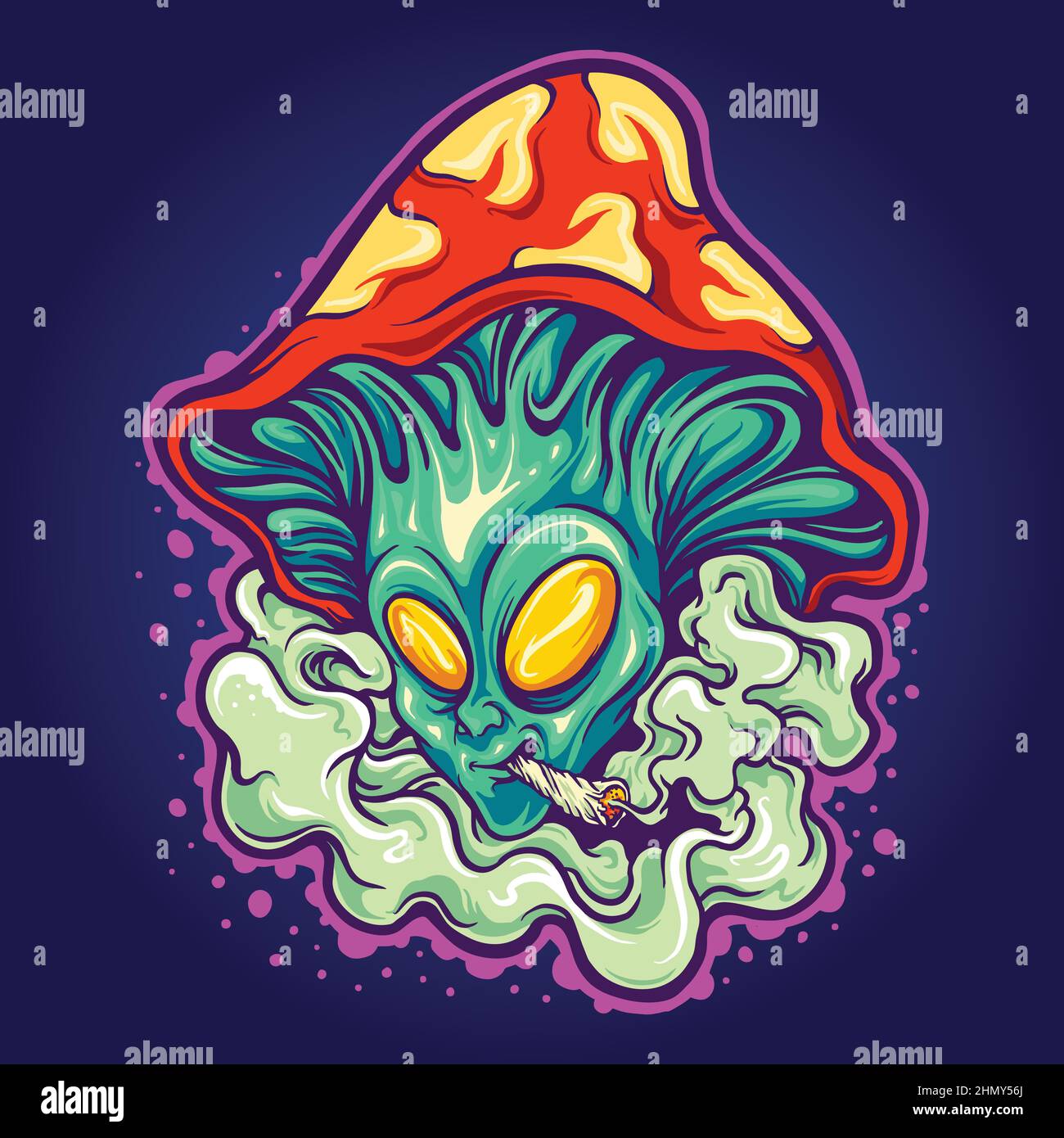 Alien Head Fungus Weed Smoking Vector illustrations for your work Logo ...