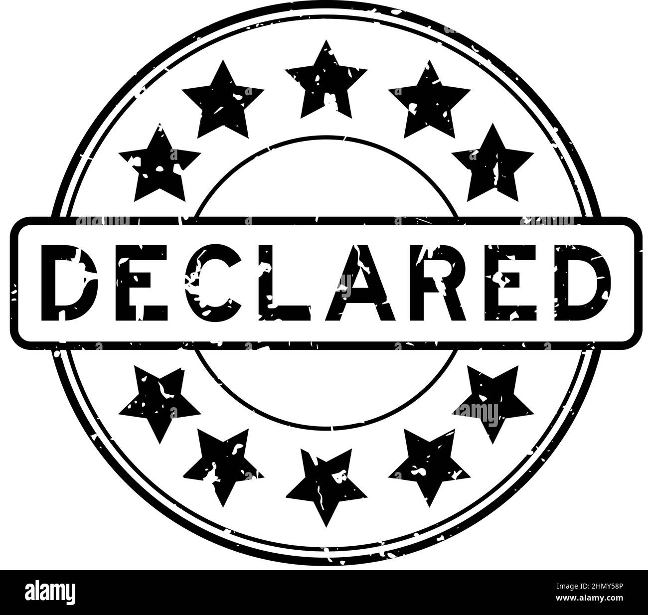 Grunge black declared word with star icon round rubber seal stamp on ...