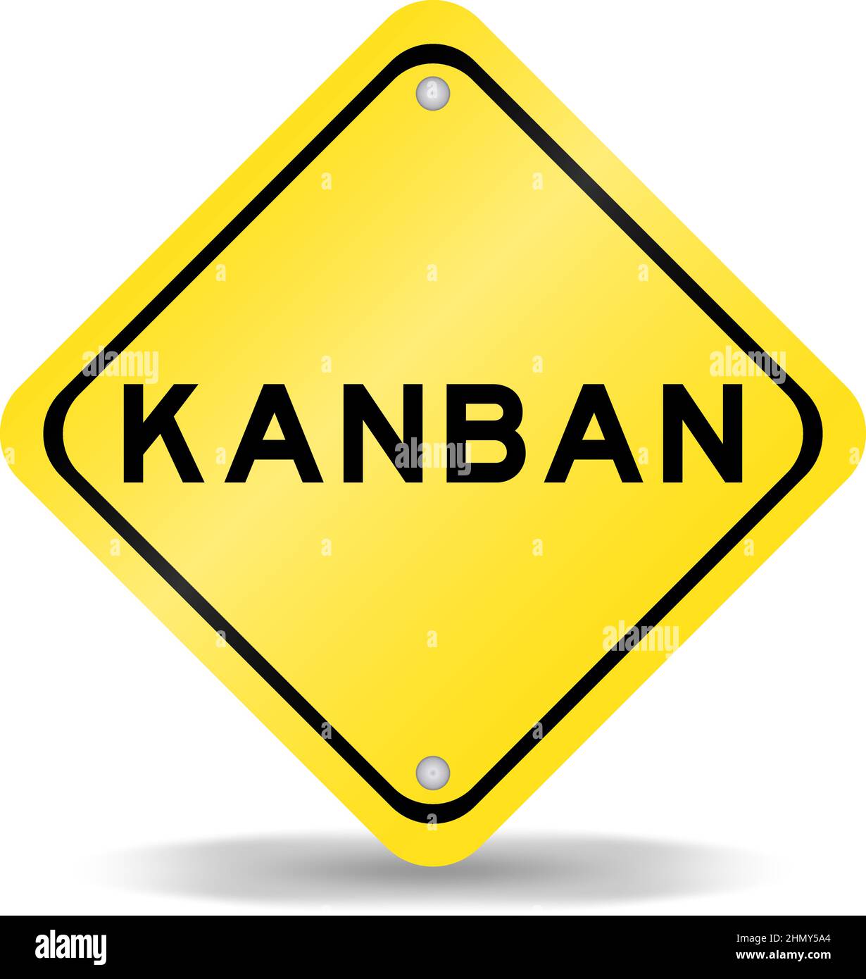 Yellow color transportation sign with word kanban on white background ...