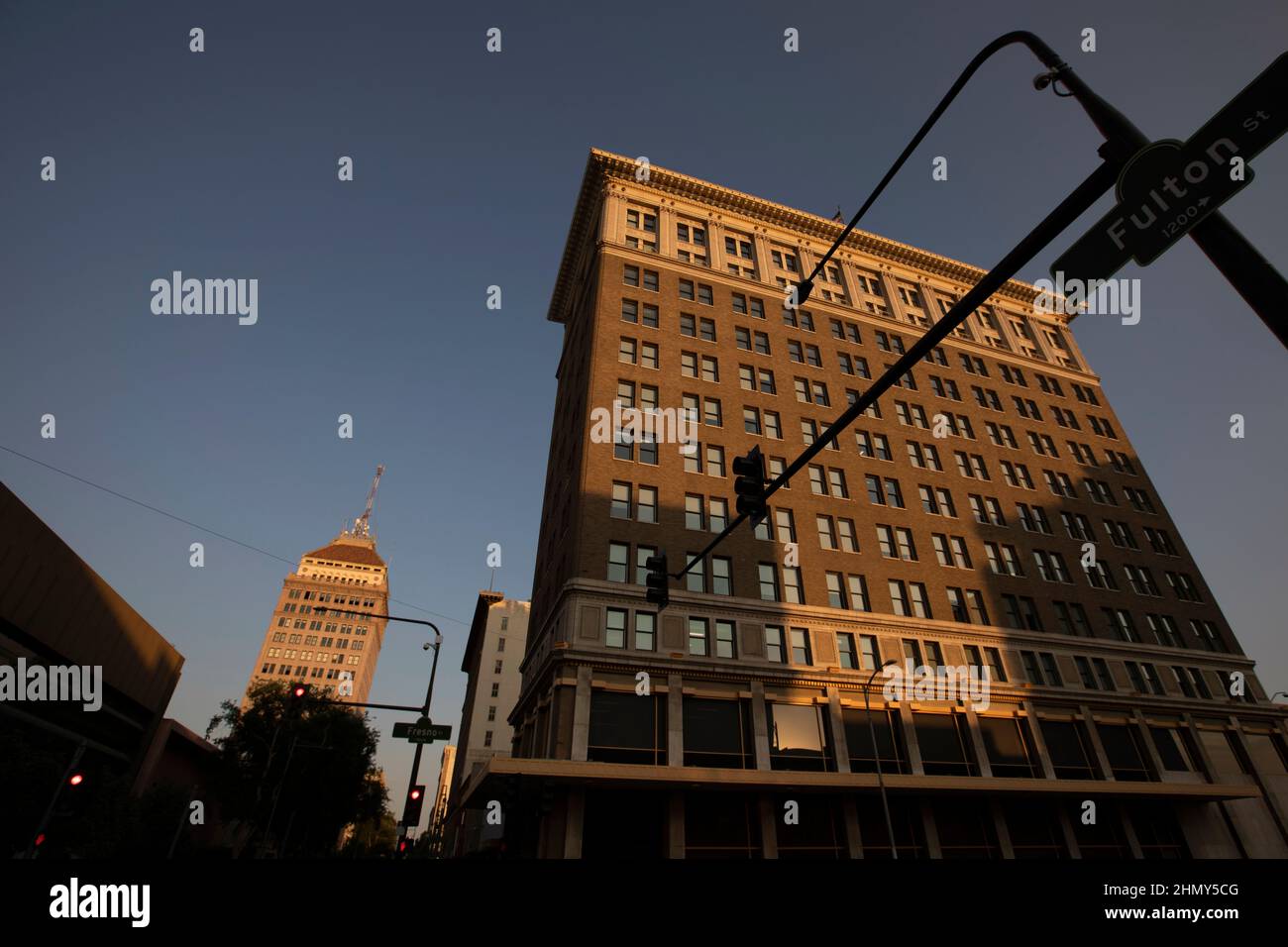 Sunset view of the historic downtown area of Fresno, California, USA ...