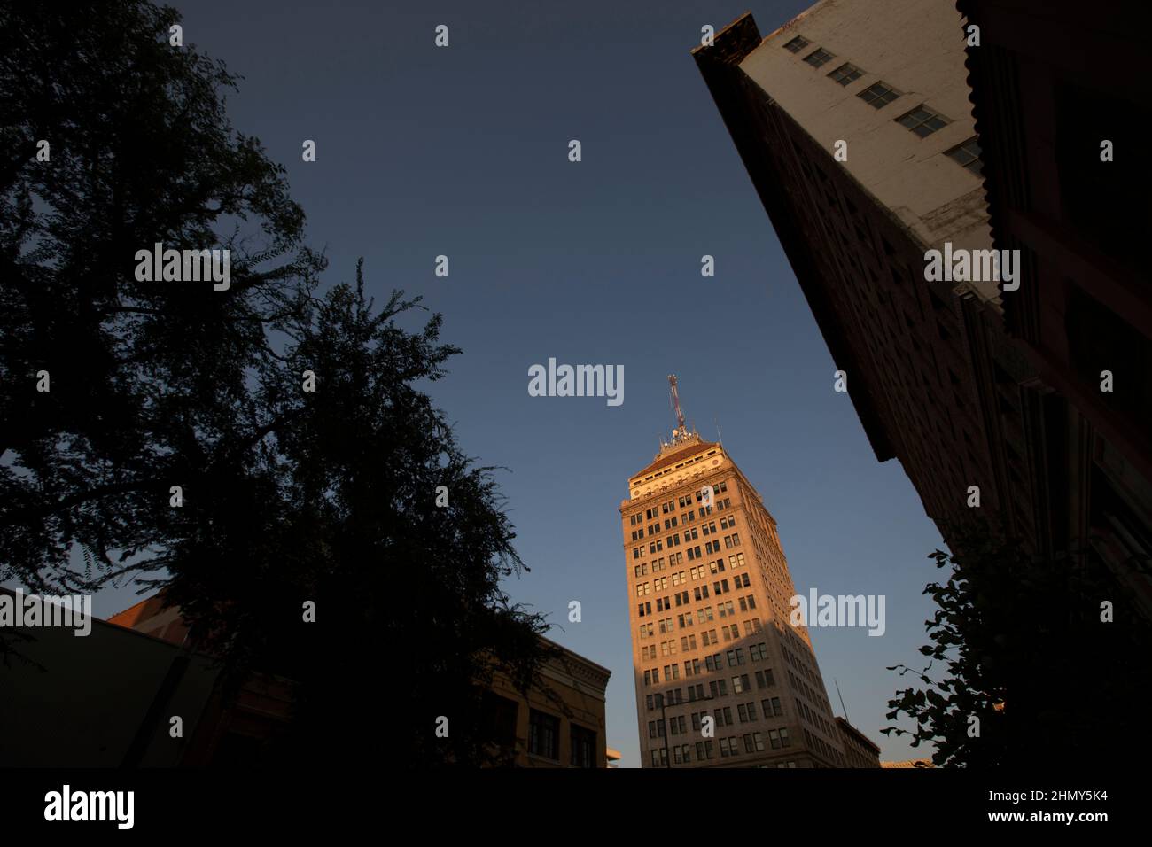 Sunset view of the historic downtown area of Fresno, California, USA ...