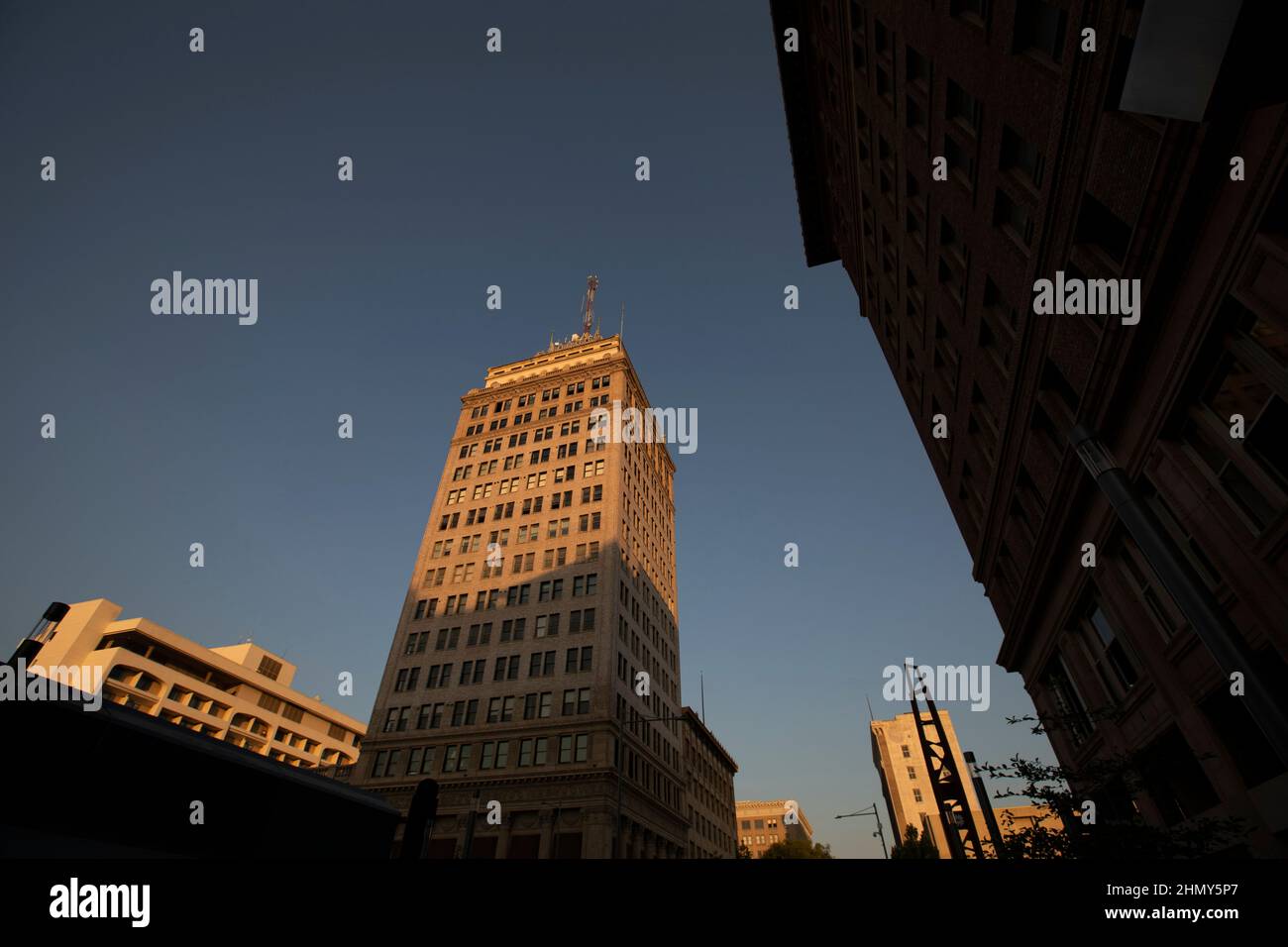 Sunset view of the historic downtown area of Fresno, California, USA ...