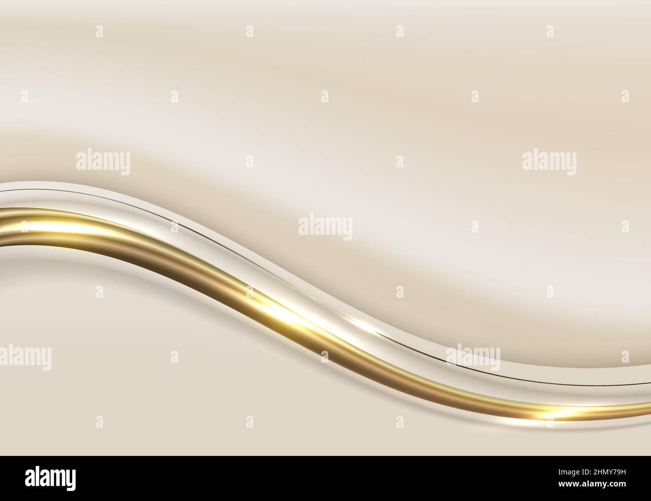 Abstract elegant white and brown wave shape with 3D golden curved lines ...