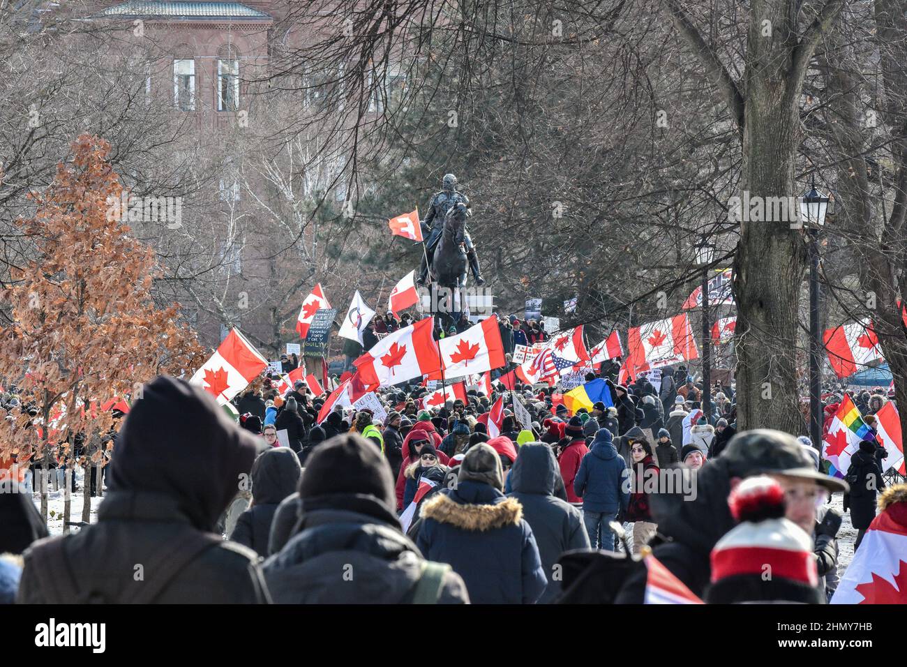 Toronto, Canada. 12th Feb, 2022. Anti-mandate protesters, also known as ...