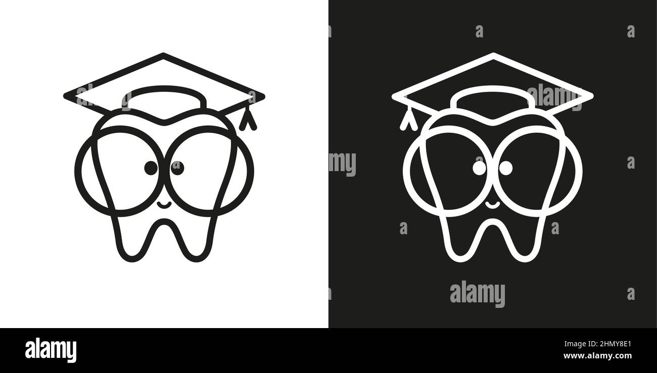 icon tooth with big glasses. Trowel, square academic cap, graduation ...