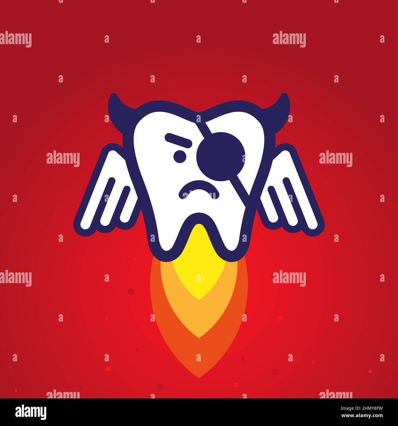 an evil tooth with wings flies up like a rocket from intense pain Stock ...