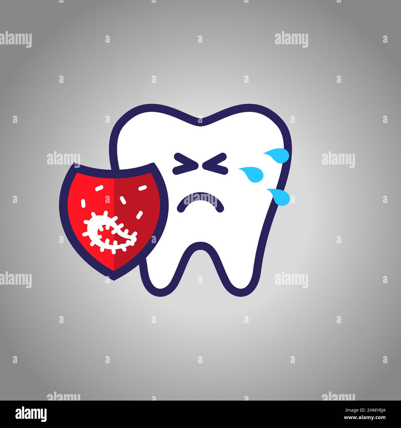 tooth crying for pain, dentistry, oral hygiene. red shield with caries ...