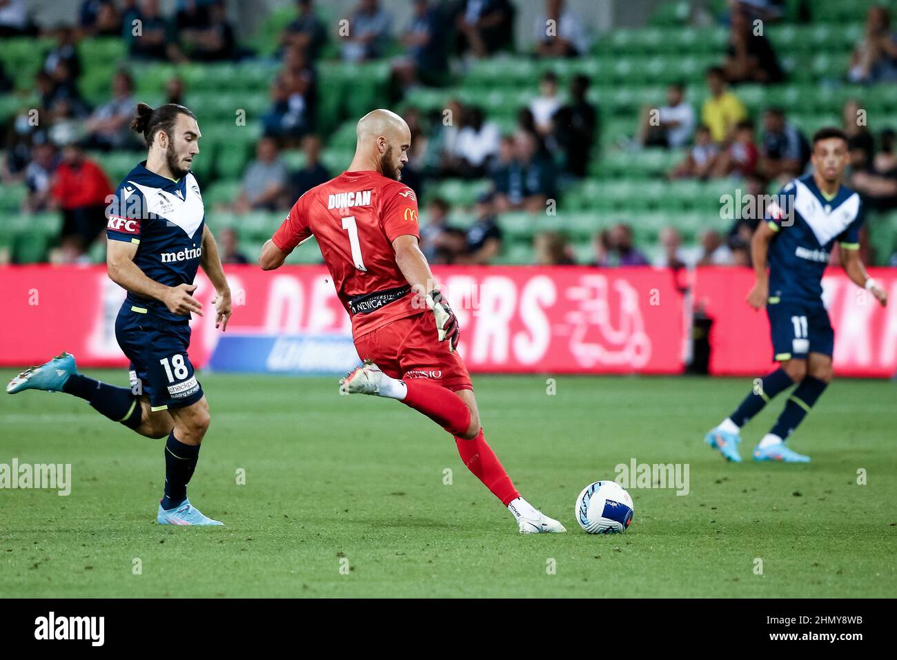 Melbourne, Australia, 12 February, 2022. Jack Duncan of Newcastle sets ...