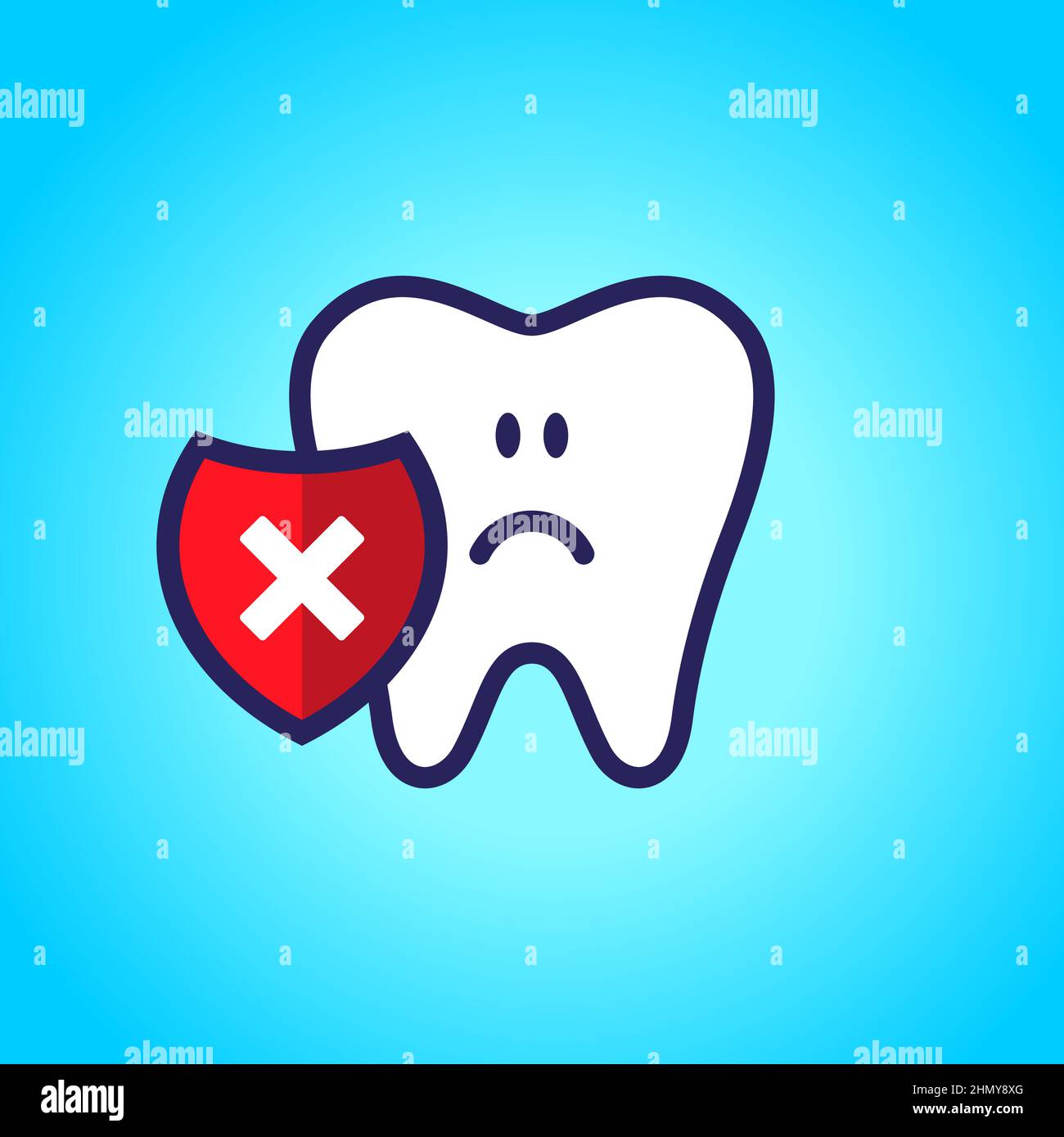 sad tooth, dentistry, oral hygiene. red shield with a cross mark Stock ...